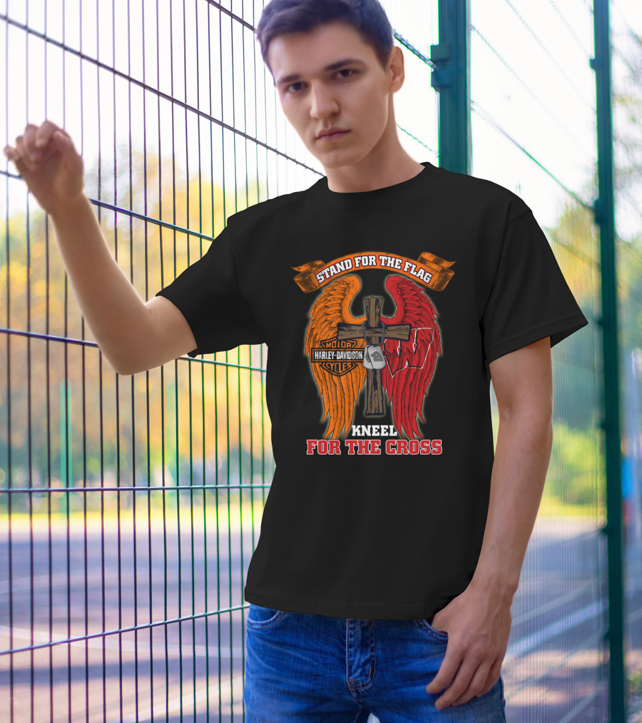 Stand For The Flag Kneel For The Cross Harley Davidson Wisconsin Badgers T-Shirt