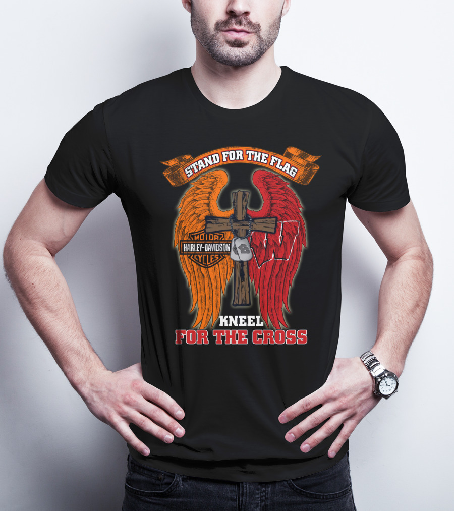 Stand For The Flag Kneel For The Cross Harley Davidson Wisconsin Badgers T-Shirt