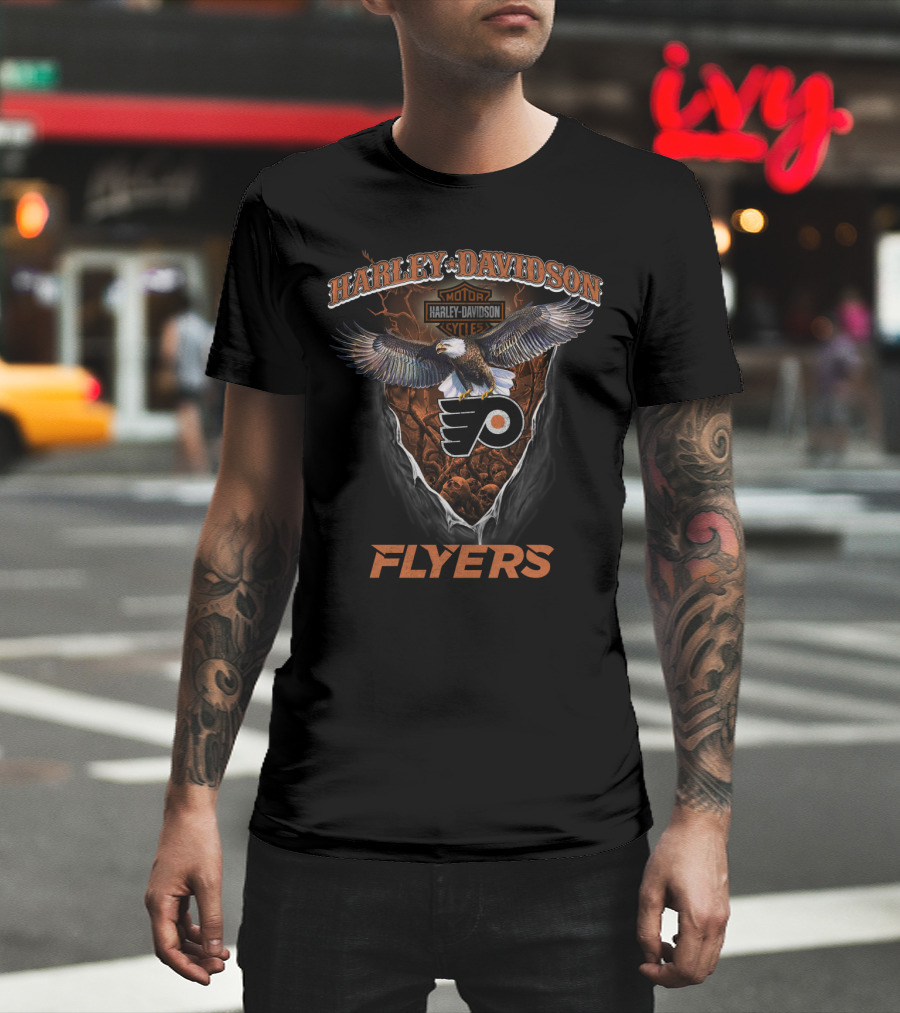 Harley Davidson Motorcycle Philadelphia Flyers Eagle Logo Flyers T-Shirt