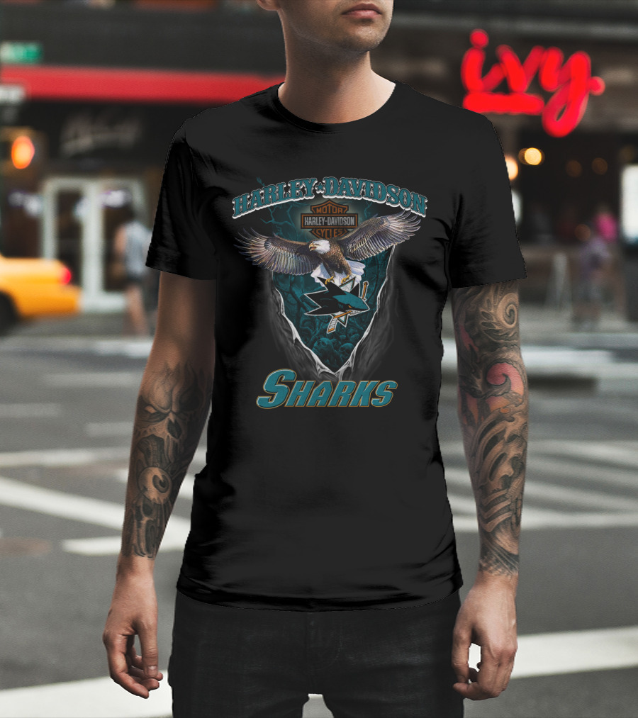 Harley Davidson San Jose Sharks Motor Cycles Eagle T-Shirt