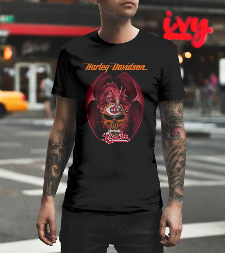 Harley Davidson Motor Cycles Reds Dragon Cincinnati Reds T-Shirt