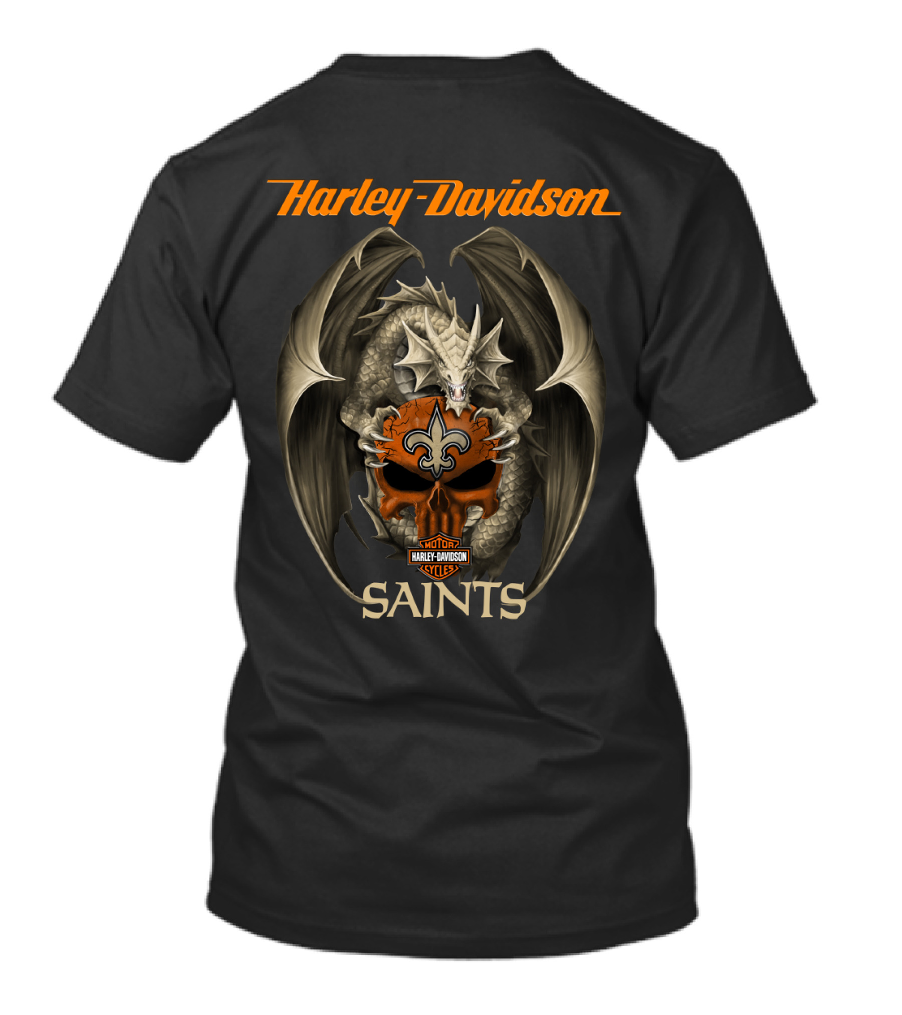 Harley Davidson Motorcycles Dragon Skull Saints New Orleans T-Shirt