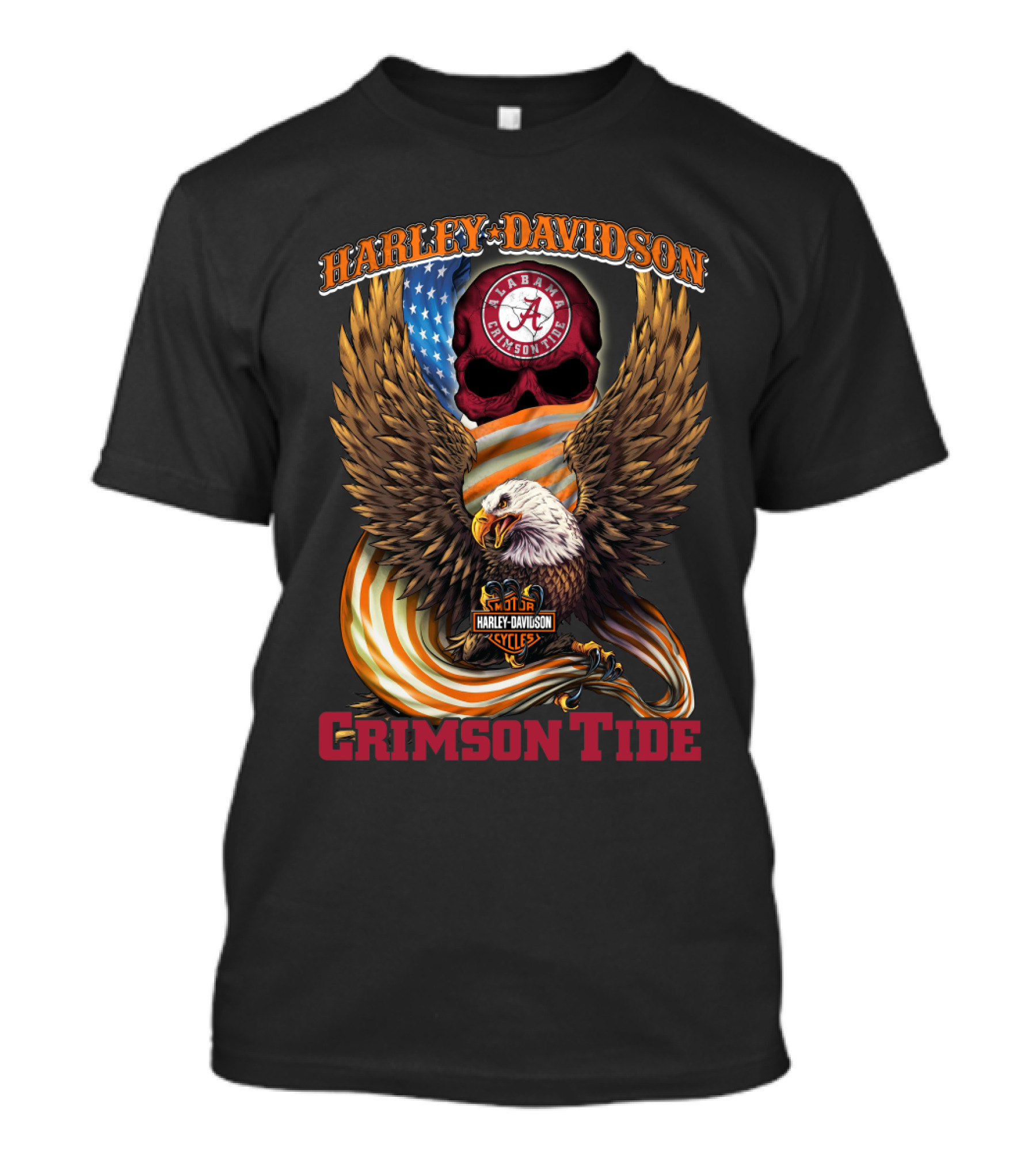 Harley Davidson Alabama Crimson Tide Eagle And Skull Flag T-Shirt