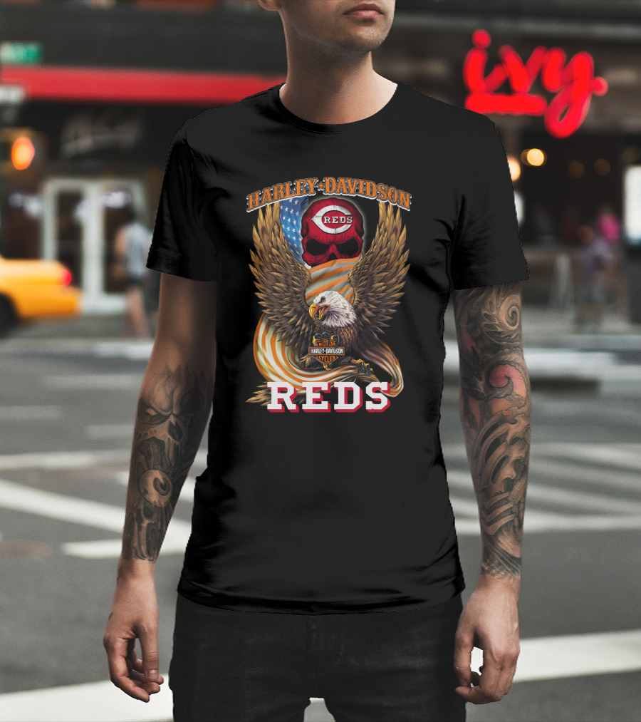 Harley Davidson Cincinnati Reds American Eagle Cycles T-Shirt