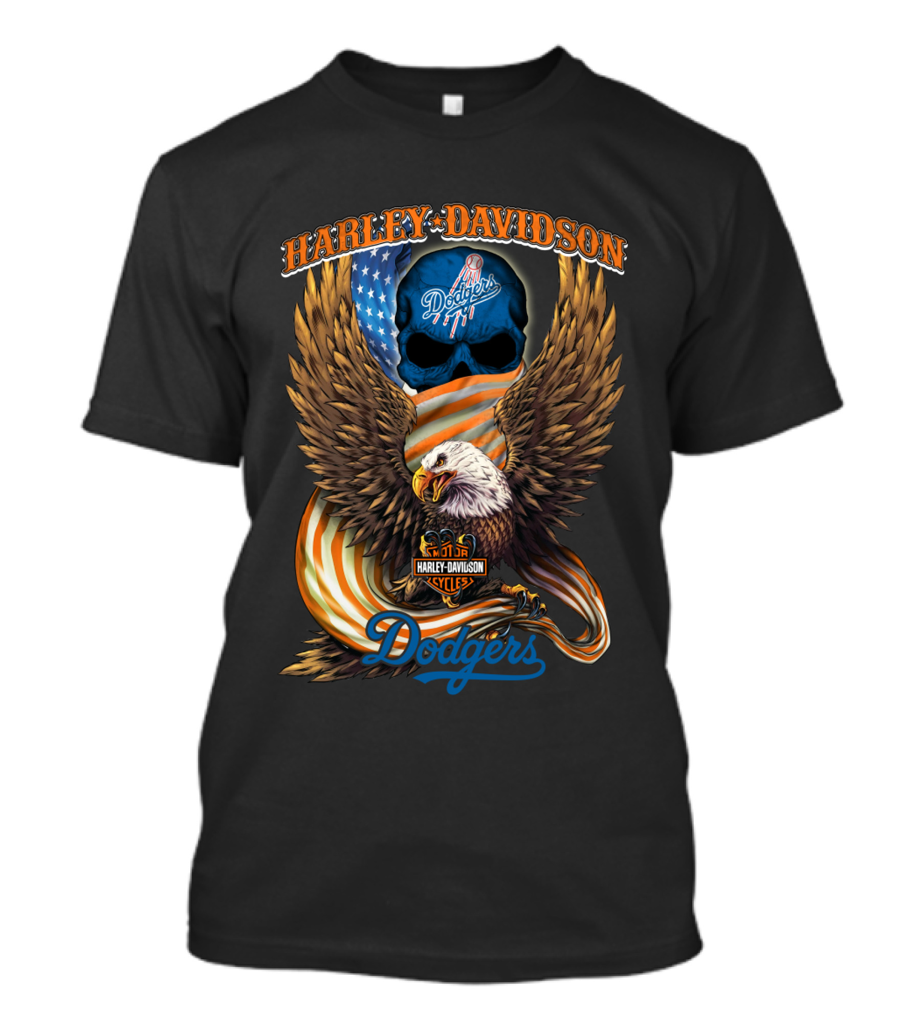 Harley Davidson Dodgers Mlb Skull Eagle American Flag Cycles Dodgers T-Shirt