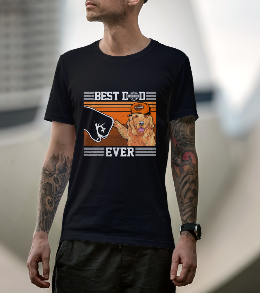 Best Dad Ever Motor Harley Davidson Cycles Golden Retriever Hat Fist Bump T-Shirt