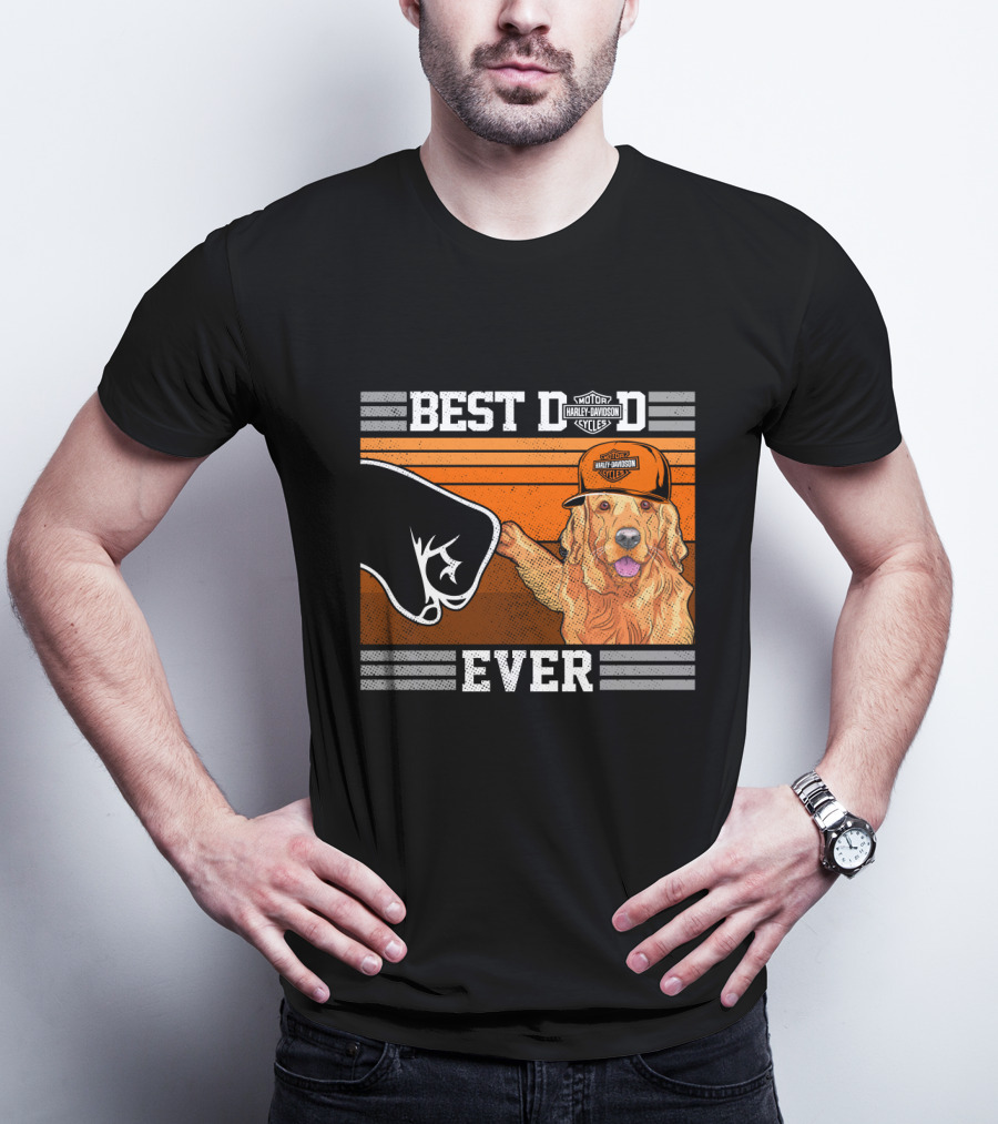 Best Dad Ever Motor Harley Davidson Cycles Golden Retriever Hat Fist Bump T-Shirt
