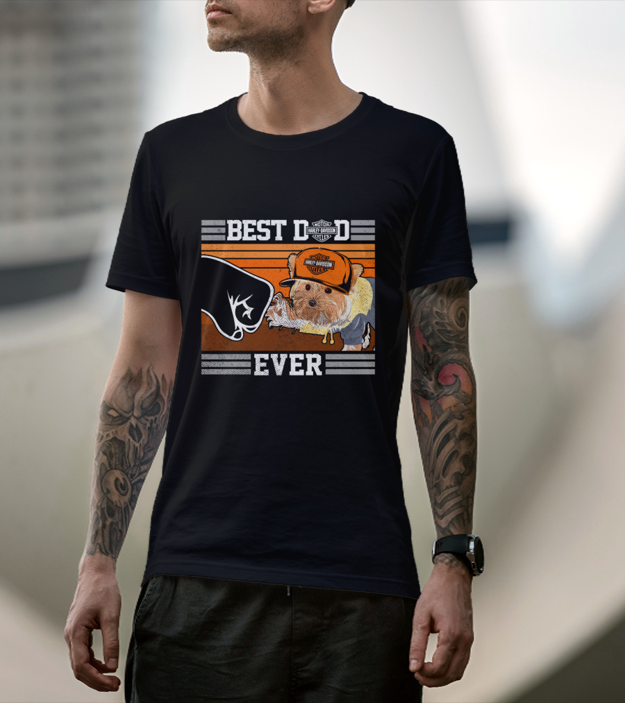Best Dad Ever Motor Harley Davidson Cycles Yorkshire Terrier T-Shirt