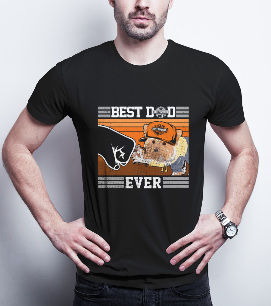 Best Dad Ever Motor Harley Davidson Cycles Yorkshire Terrier T-Shirt