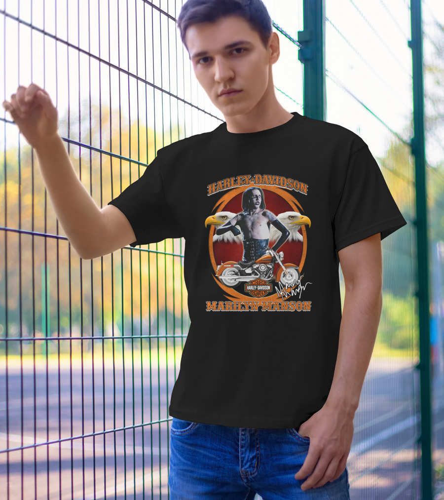 Harley Davidson Marilyn Manson Motor Cycles Eagles T-Shirt