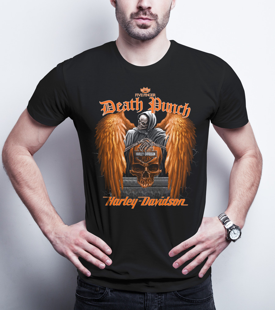 Five Finger Death Punch Skull With Wings Harley Davidson Cycles T-Shirt