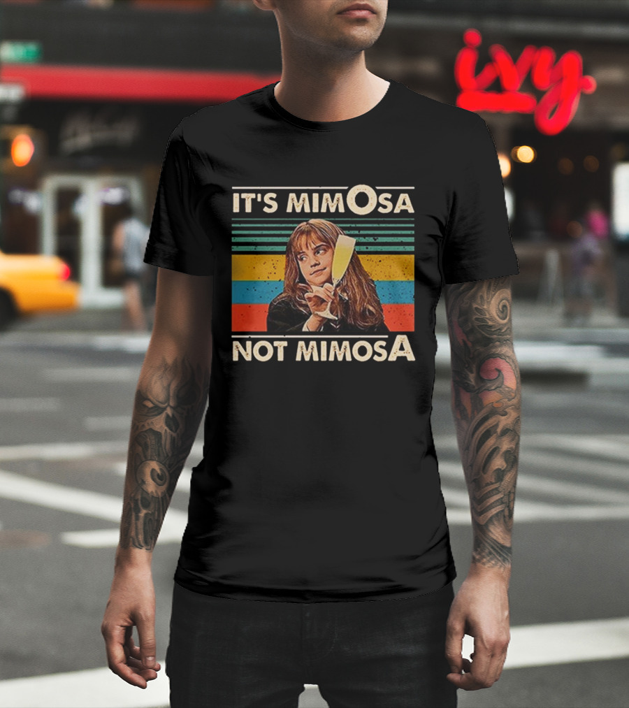 IT'S MIMOSA NOT MIMOSA Retro Stripes Girl Holding Glass T-Shirt