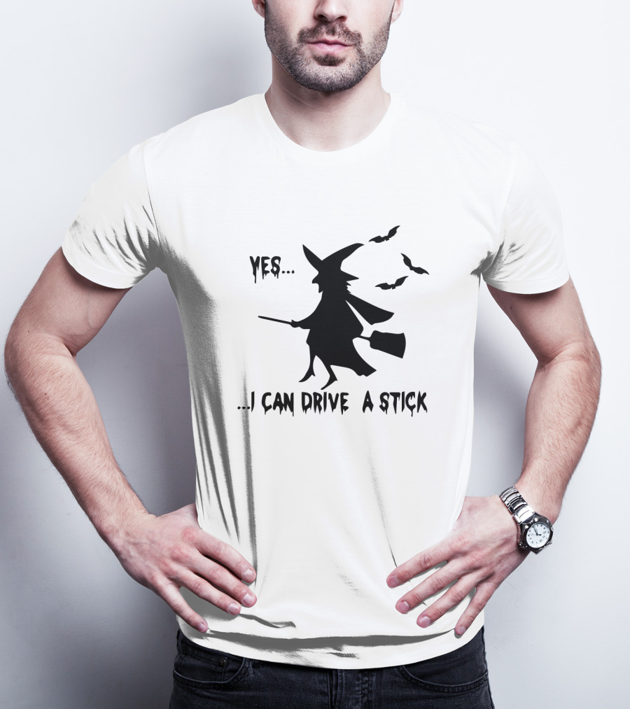 Yes I Can Drive A Stick Witch Silhouette With Bats T-Shirt