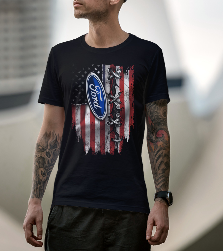 Ford American Flag Distressed Laced T-Shirt