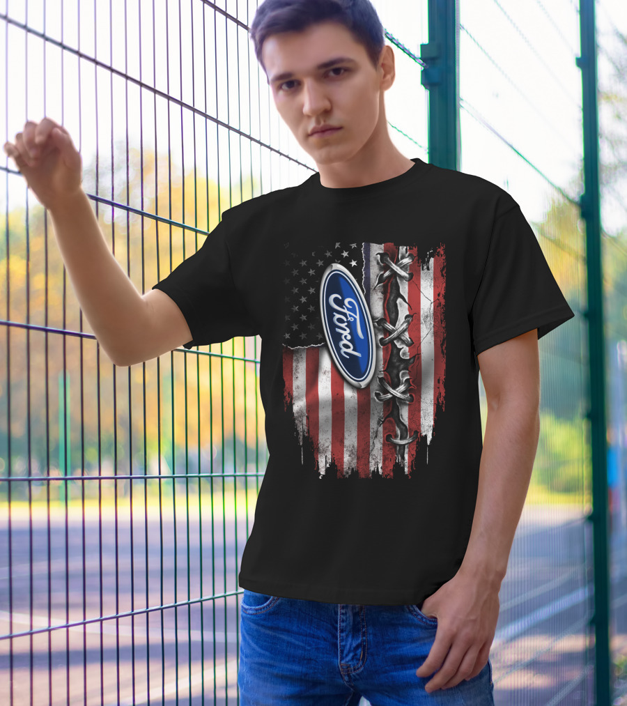 Ford American Flag Distressed Laced T-Shirt
