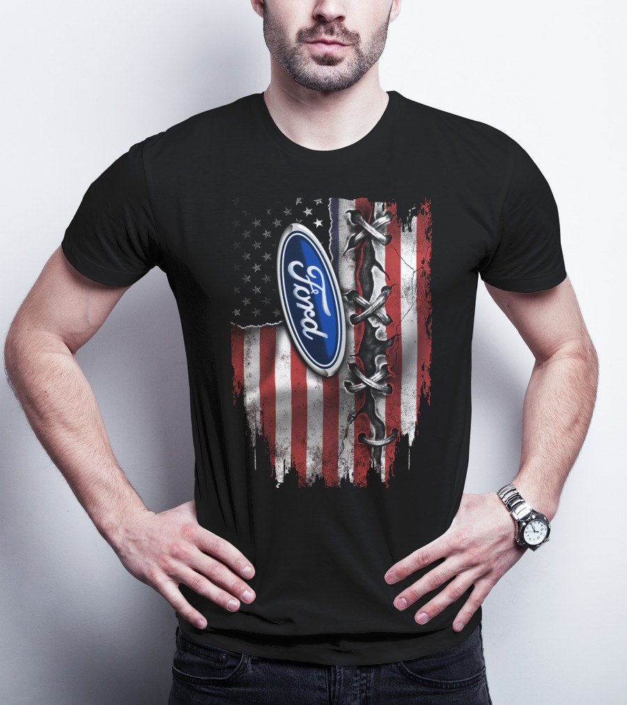 Ford American Flag Distressed Laced T-Shirt