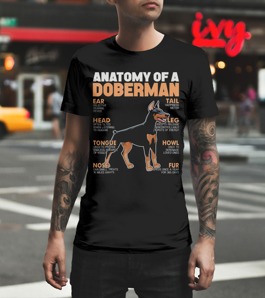 Anatomy Of A Doberman Ear Head Tongue Nose Tail Leg Howl Fur T-Shirt
