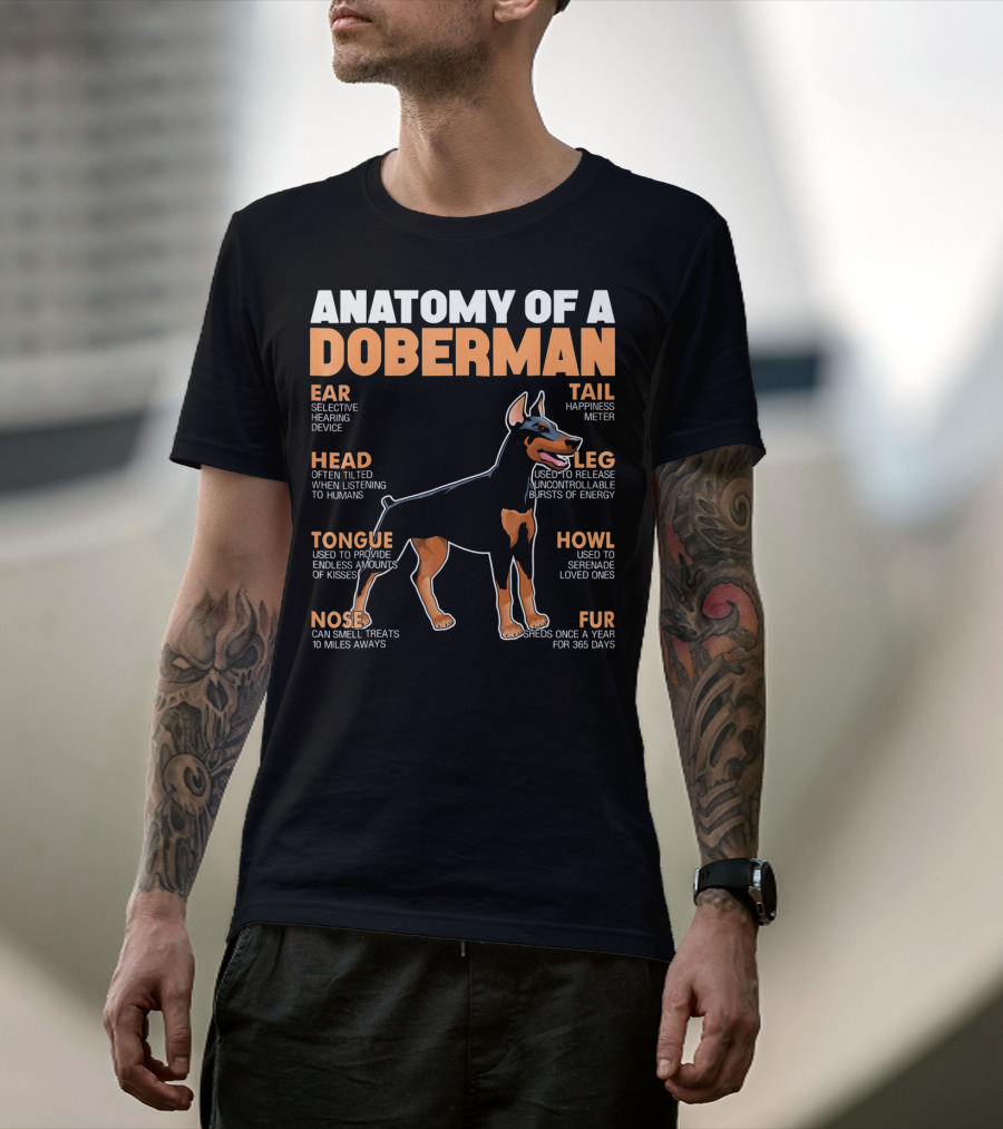 Anatomy Of A Doberman Ear Head Tongue Nose Tail Leg Howl Fur T-Shirt