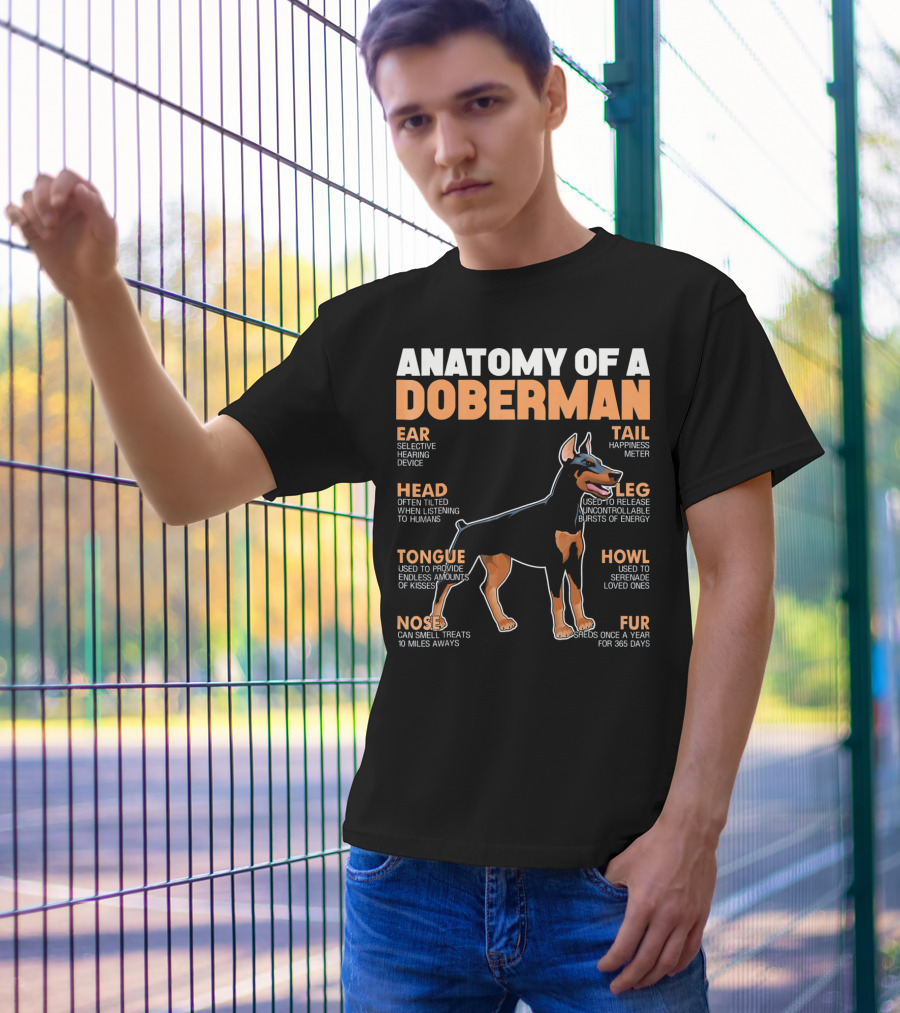 Anatomy Of A Doberman Ear Head Tongue Nose Tail Leg Howl Fur T-Shirt