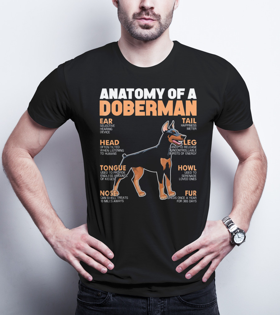 Anatomy Of A Doberman Ear Head Tongue Nose Tail Leg Howl Fur T-Shirt