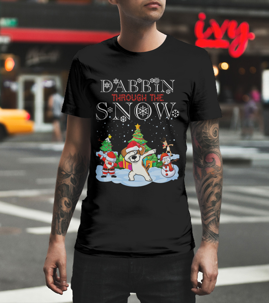 Dabbin Through The Snow Beagles Jack Russell Dog Christmas Scene T-Shirt