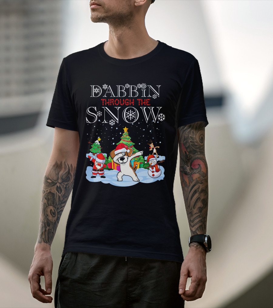 Dabbin Through The Snow Beagles Jack Russell Dog Christmas Scene T-Shirt