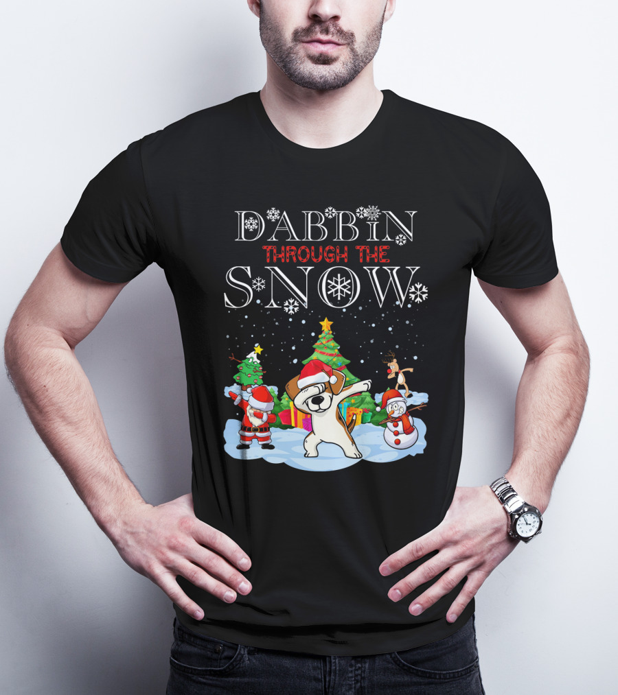 Dabbin Through The Snow Beagles Jack Russell Dog Christmas Scene T-Shirt
