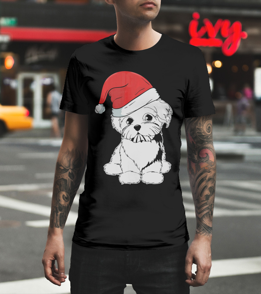 Best Christmas Maltese Santa Hat T-Shirt