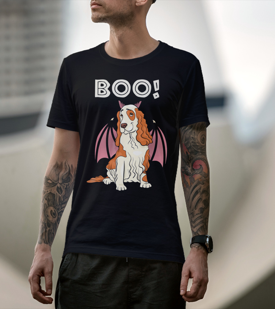 Boo Cocker Spaniel With Bat Wings Halloween T-Shirt