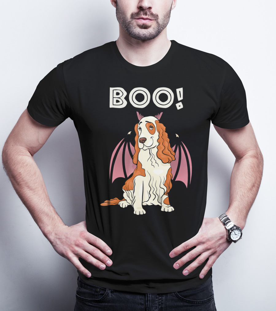 Boo Cocker Spaniel With Bat Wings Halloween T-Shirt