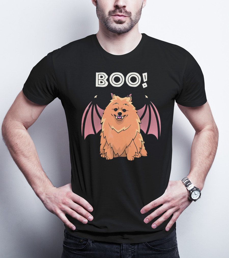 BOO Pomeranian With Bat Wings Halloween T-Shirt