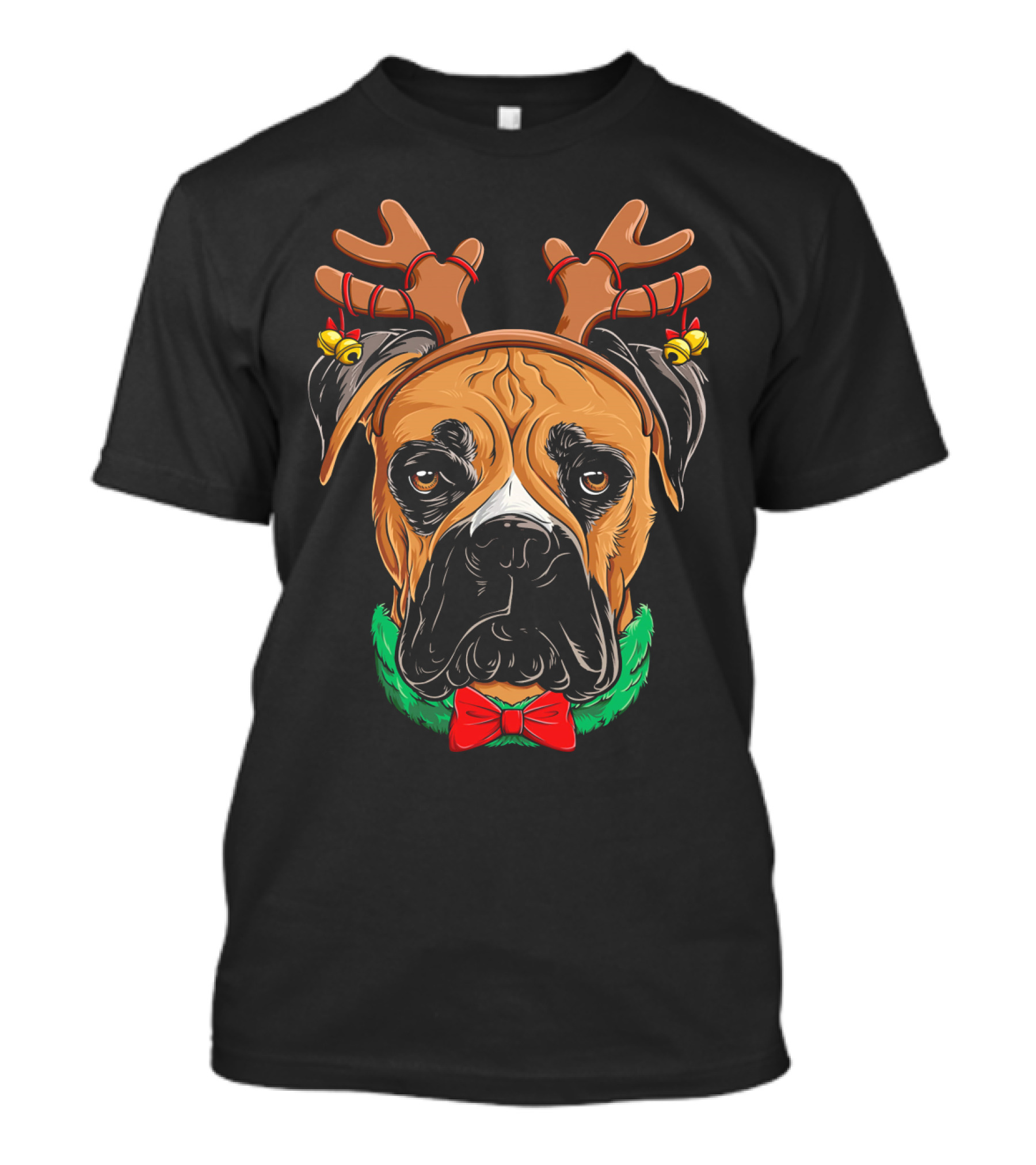 Boxer Dog With Reindeer Antlers Bow Tie Christmas T-Shirt