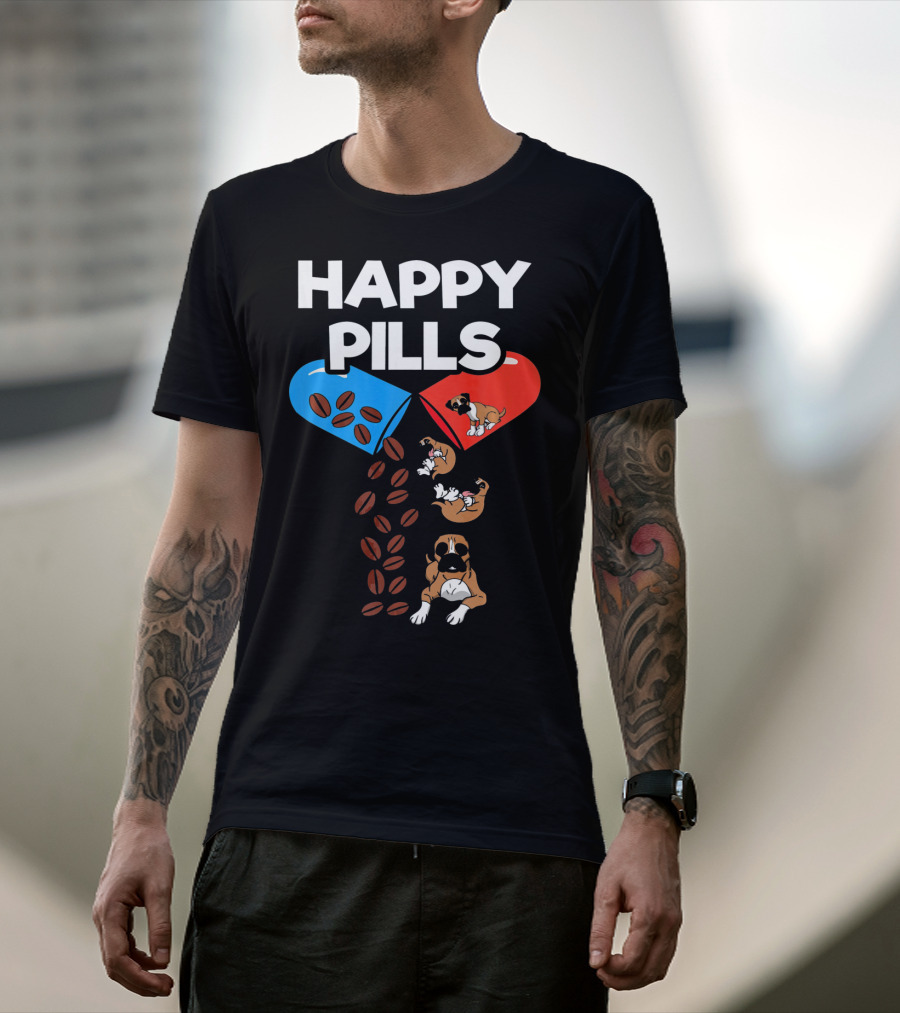 Happy Pills Boxer Dog Coffee Love T-Shirt