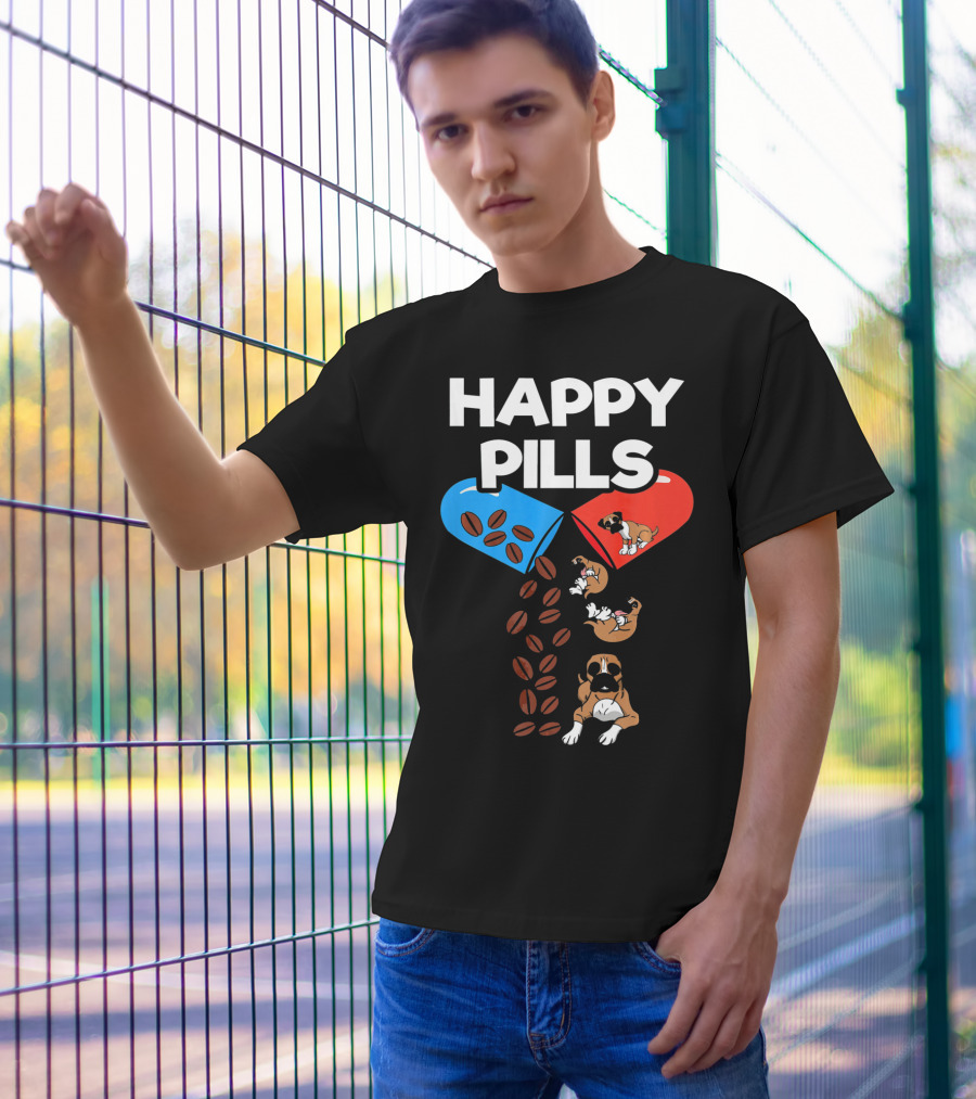 Happy Pills Boxer Dog Coffee Love T-Shirt