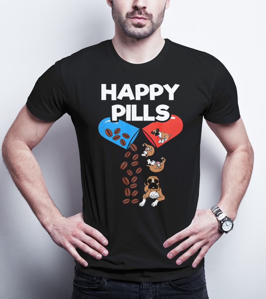 Happy Pills Boxer Dog Coffee Love T-Shirt