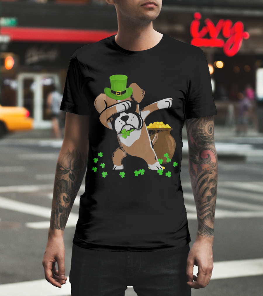 Boxer Dabbing St Patricks Day Dog With Leprechaun Hat And Pot Of Gold T-Shirt
