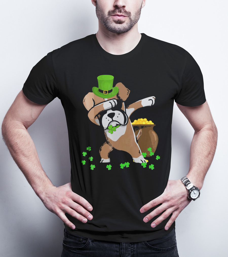 Boxer Dabbing St Patricks Day Dog With Leprechaun Hat And Pot Of Gold T-Shirt