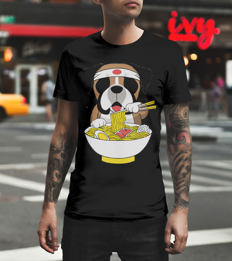 Boxer Dog Eating Japanese Ramen With Chopsticks In Funny T-Shirt