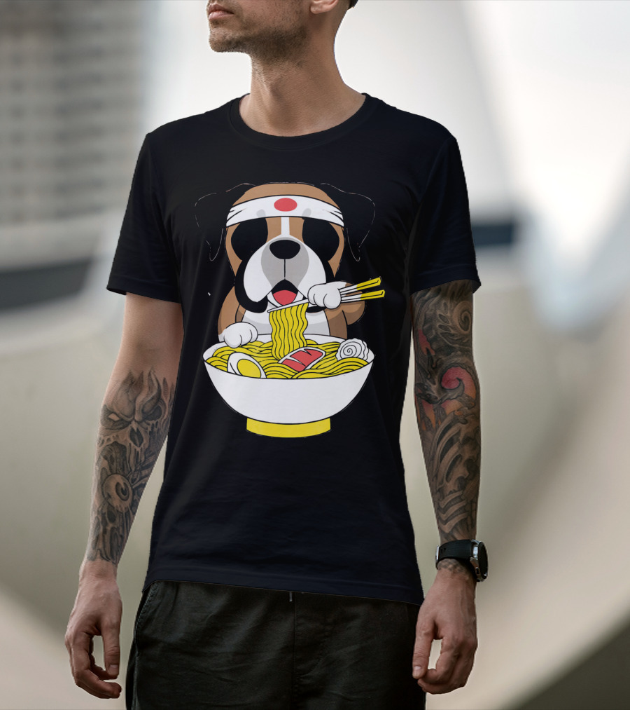 Boxer Dog Eating Japanese Ramen With Chopsticks In Funny T-Shirt