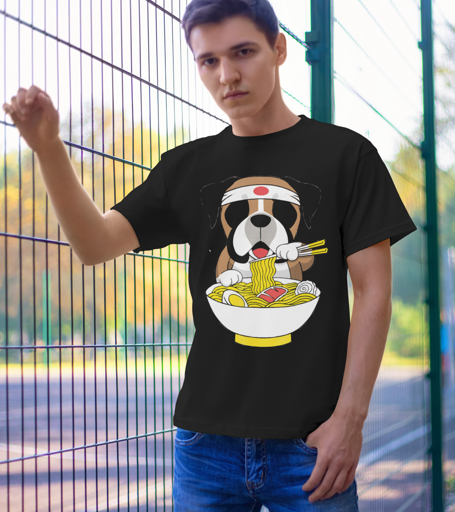 Boxer Dog Eating Japanese Ramen With Chopsticks In Funny T-Shirt