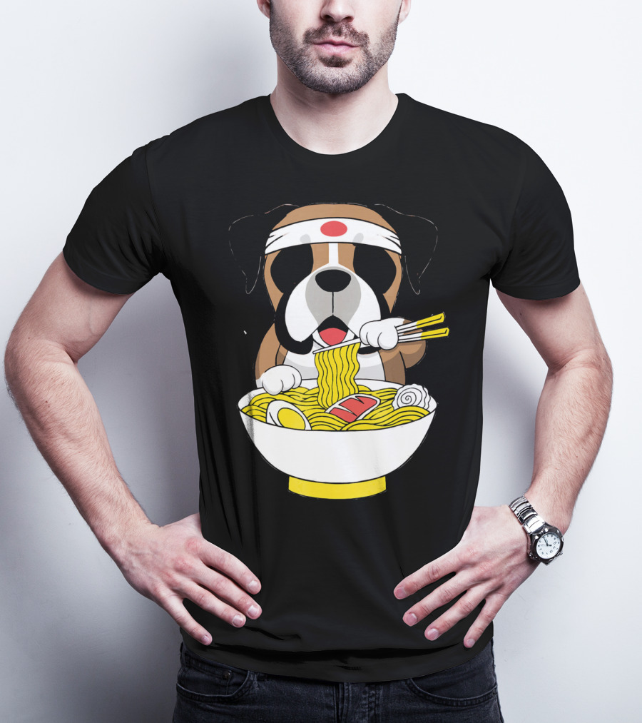 Boxer Dog Eating Japanese Ramen With Chopsticks In Funny T-Shirt