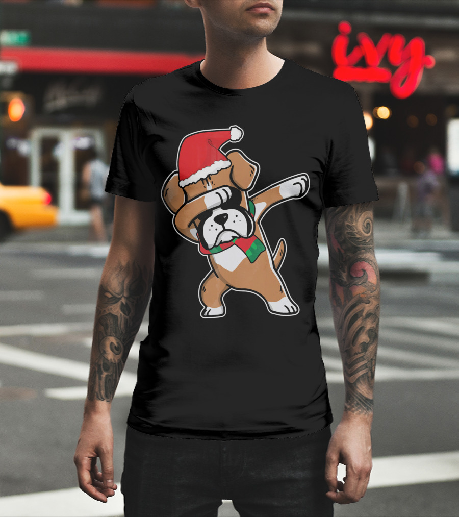 Santa Claus Boxer Dog Dabbing Dance Hip Hop Christmas T-Shirt
