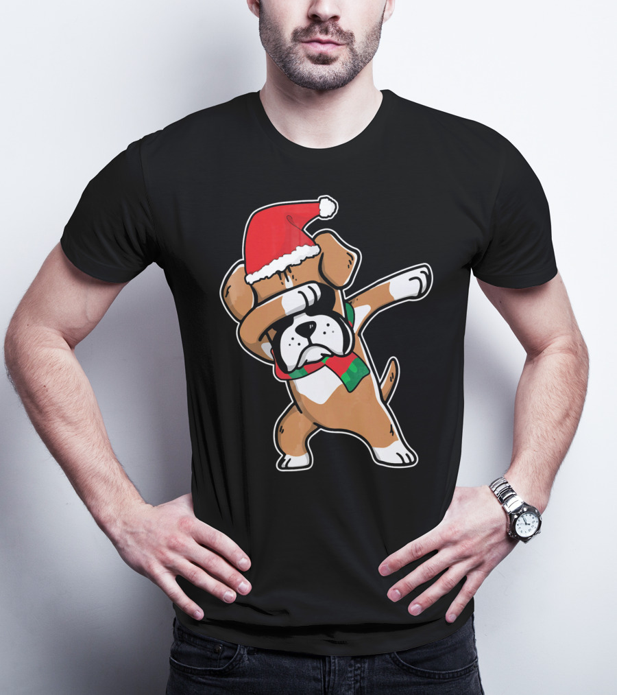 Santa Claus Boxer Dog Dabbing Dance Hip Hop Christmas T-Shirt