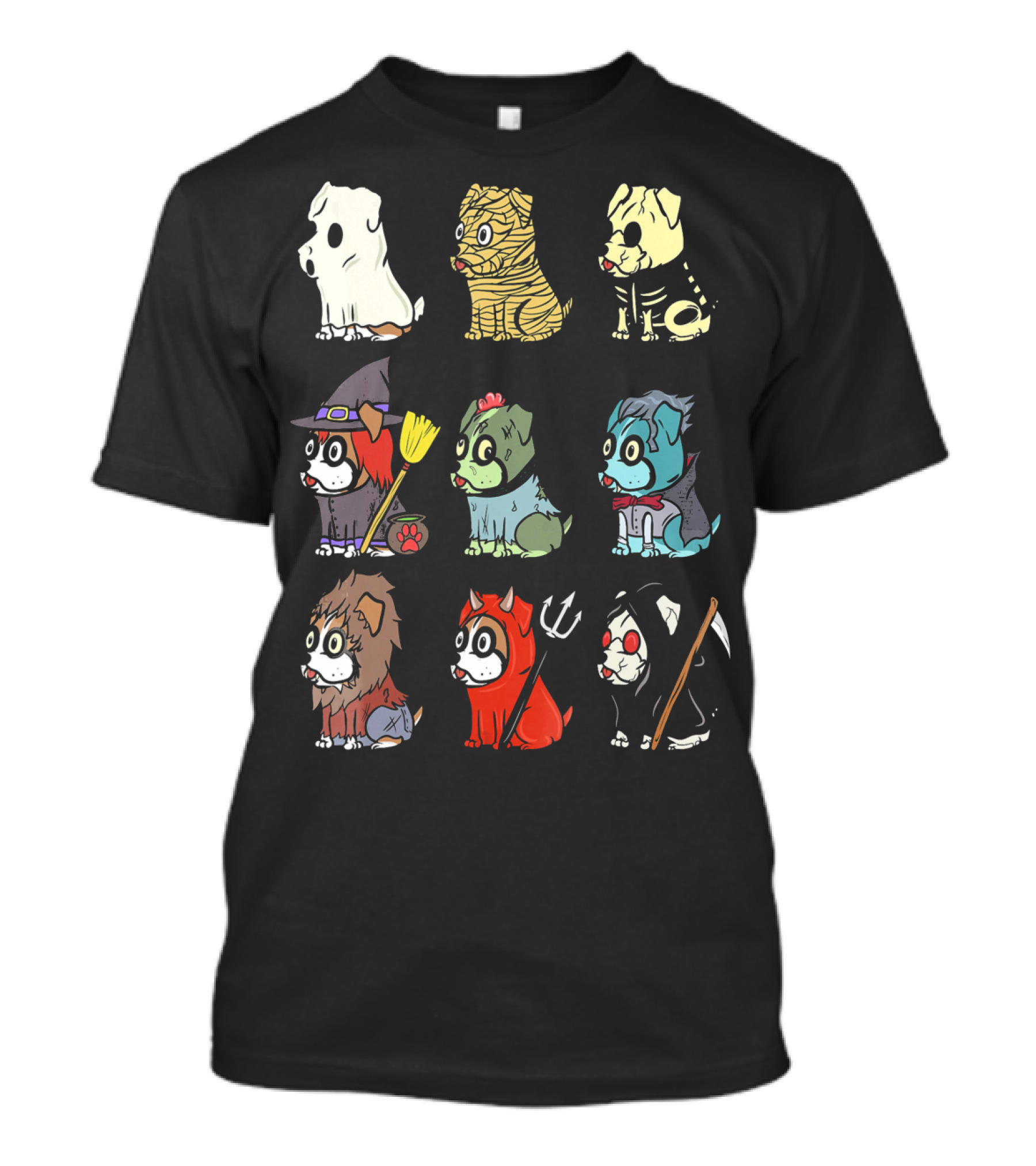 Spooky Boxer Dog Halloween Costumes Ghost Mummy Zombie Witch Werewolf Devil Grim Reaper T-Shirt