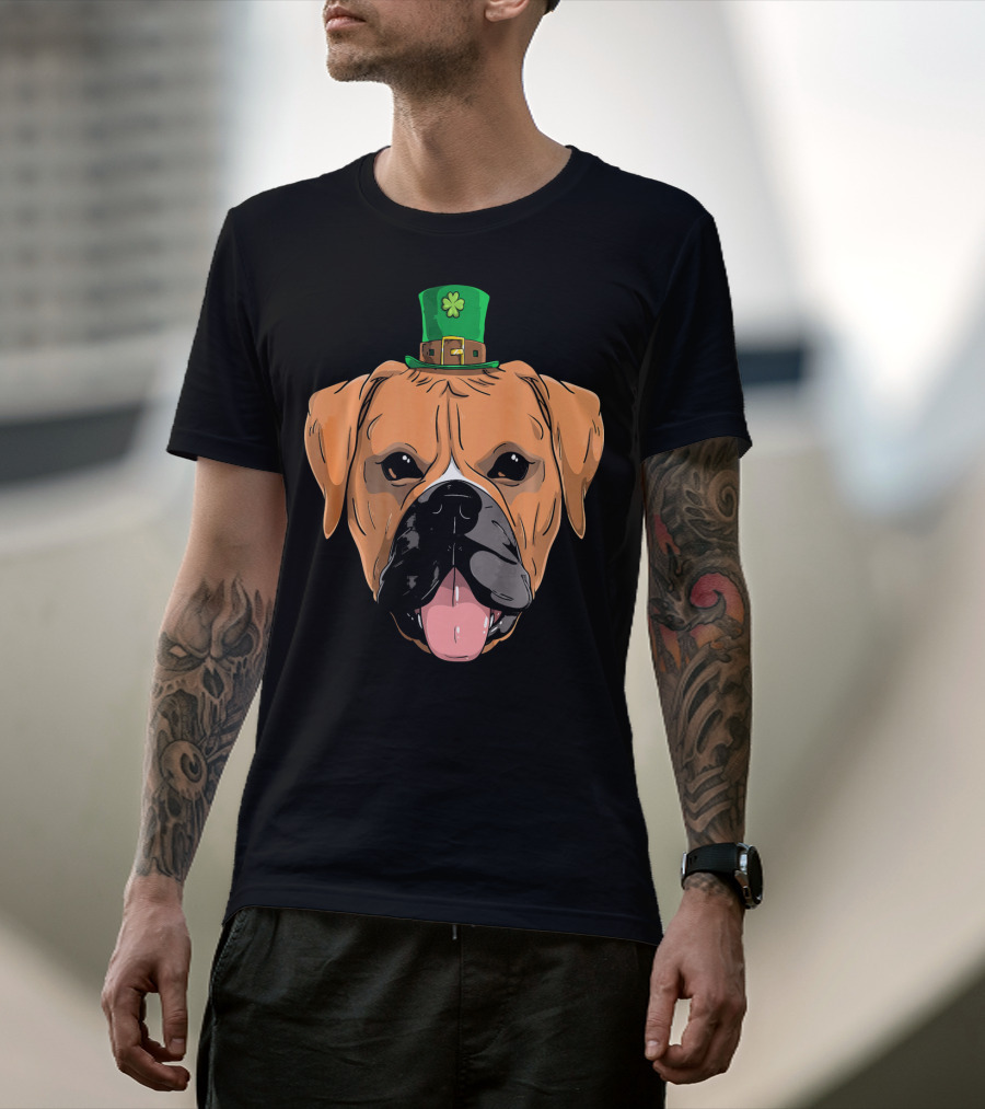 Boxer Dog St Patricks Day Leprechaun Puppy With Hat T-Shirt