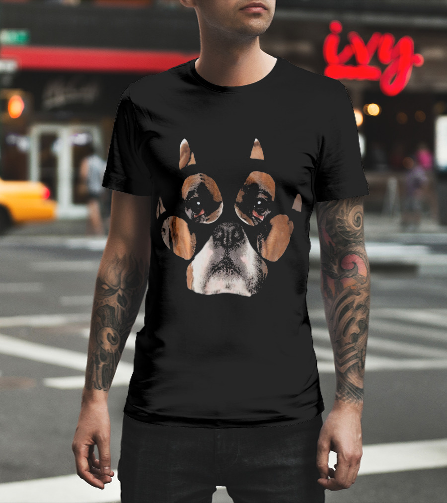 Boxer Dog Face Inside Paw Prints T-Shirt