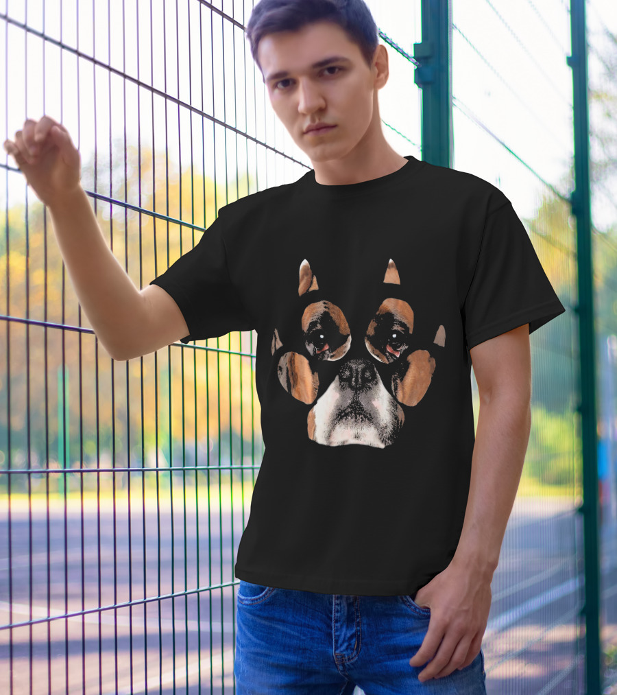 Boxer Dog Face Inside Paw Prints T-Shirt