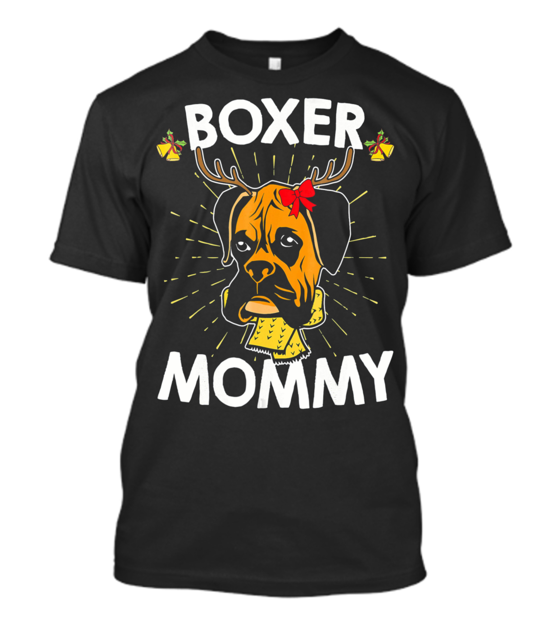 Boxer Mommy Reindeer Antlers Christmas Lights Bow Scarf Dog T-Shirt