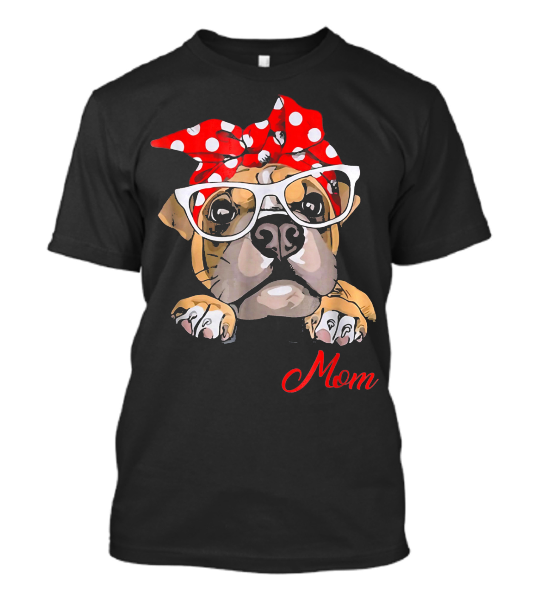 Boxer Mom Dog With Polka Dot Headband And Glasses T-Shirt