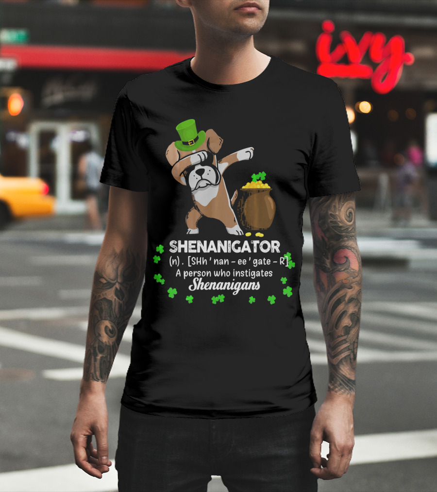Shenanigator Boxer Dabbing St. Patrick's Day Shenanigans With Hat And Gold T-Shirt